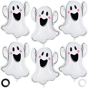 Halloween Ghost Balloons, 6 Pcs White Ghost Shaped Foil Balloon, Large Mylar Balloons for Trick or Treat Halloween Themed Party Decoration