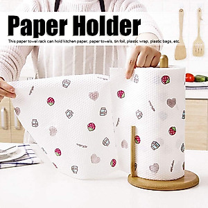 Wood Paper Towel Holder, Wooden Paper Towel Holder Countertop with Real Wooden Base, Kitchen Roll Holder Paper Towel Stand Countertop & Roll Organizer for Table, Free-Standing Kitchen Roll Holder