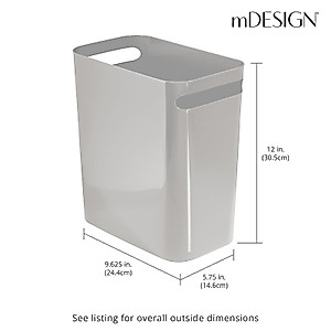 mDesign Plastic Slim Large 2.5 Gallon Trash Can Wastebasket, Classic Garbage Container Recycle Bin for Bathroom, Bedroom, Kitchen, Home Office, Outdoor Waste, Recycling - Aura Collection - Gray