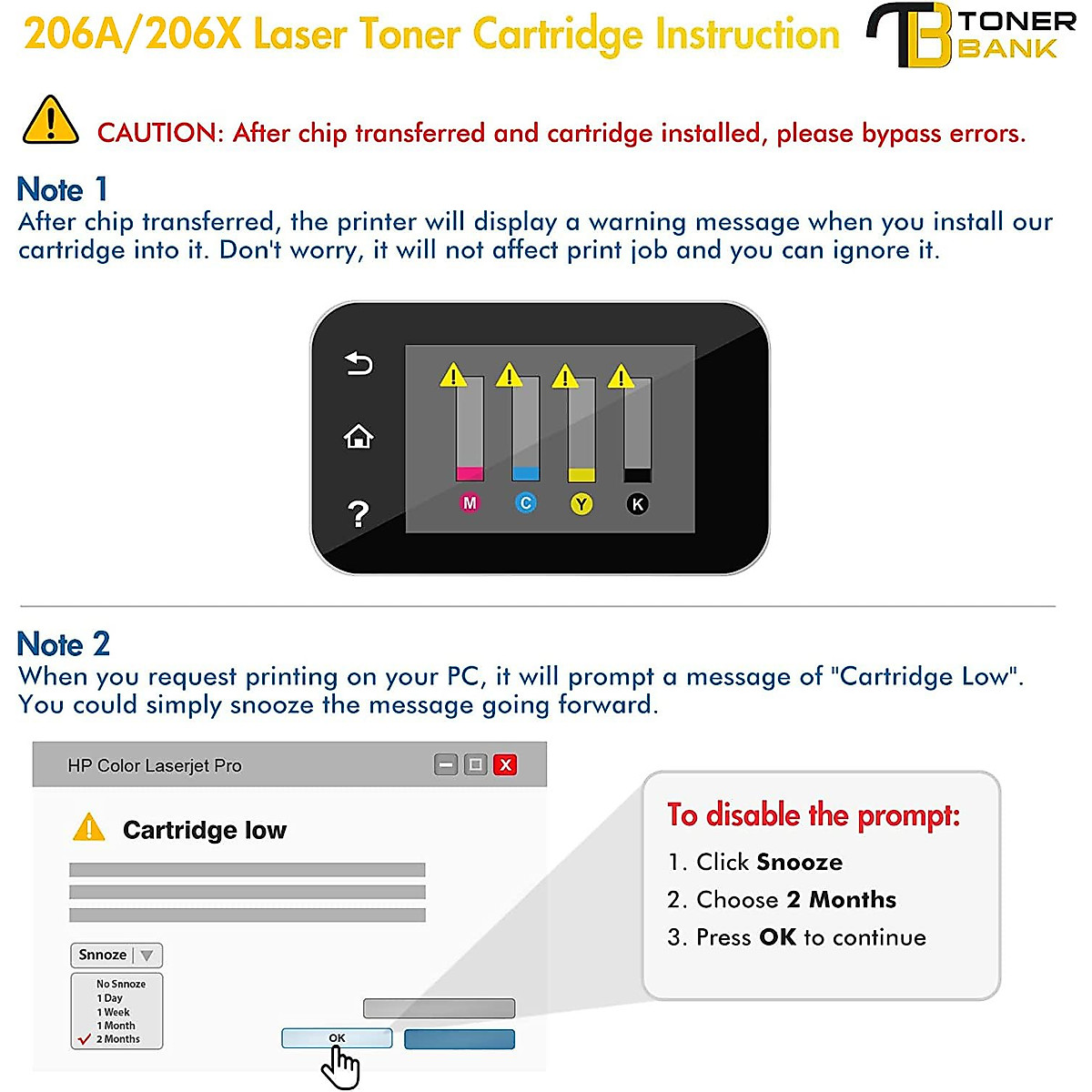 Toner Bank Compatible Toner Cartridge Replacement for HP 206A 206X W2110A W2110X for HP Color Pro M283fdw M255dw MFP M283cdw M282nw M283 M255 Printer Ink (Black Cyan Yellow Magenta, 4-Pack)