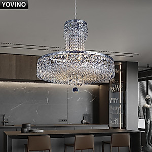 YOVINO Crystal Chandeliers 12 Lights High Ceiling Pendant Lighting Fixtures Unique Empire Foyer Entrance Indoor Living Room Dining Room Bedroom Entryway Staircase Chrome Finish D20 x H18 Silver