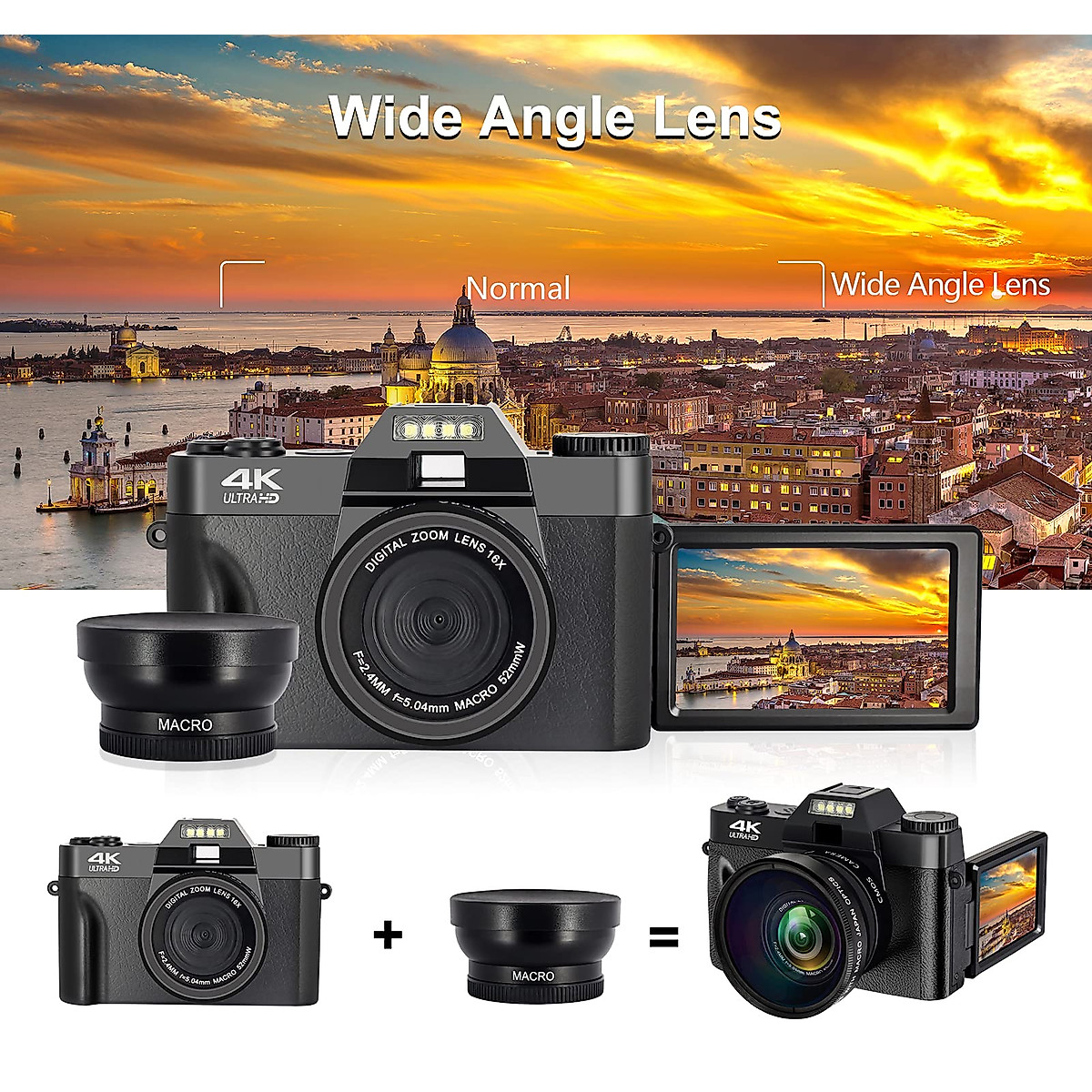 ISHARE 4K Digital Camera for Photography, 48MP FHD Video Camera with WiFi, 3 Inch Flip Screen, 16X Digital Zoom, Vlogging Camera for YouTube (32G Micro Card)