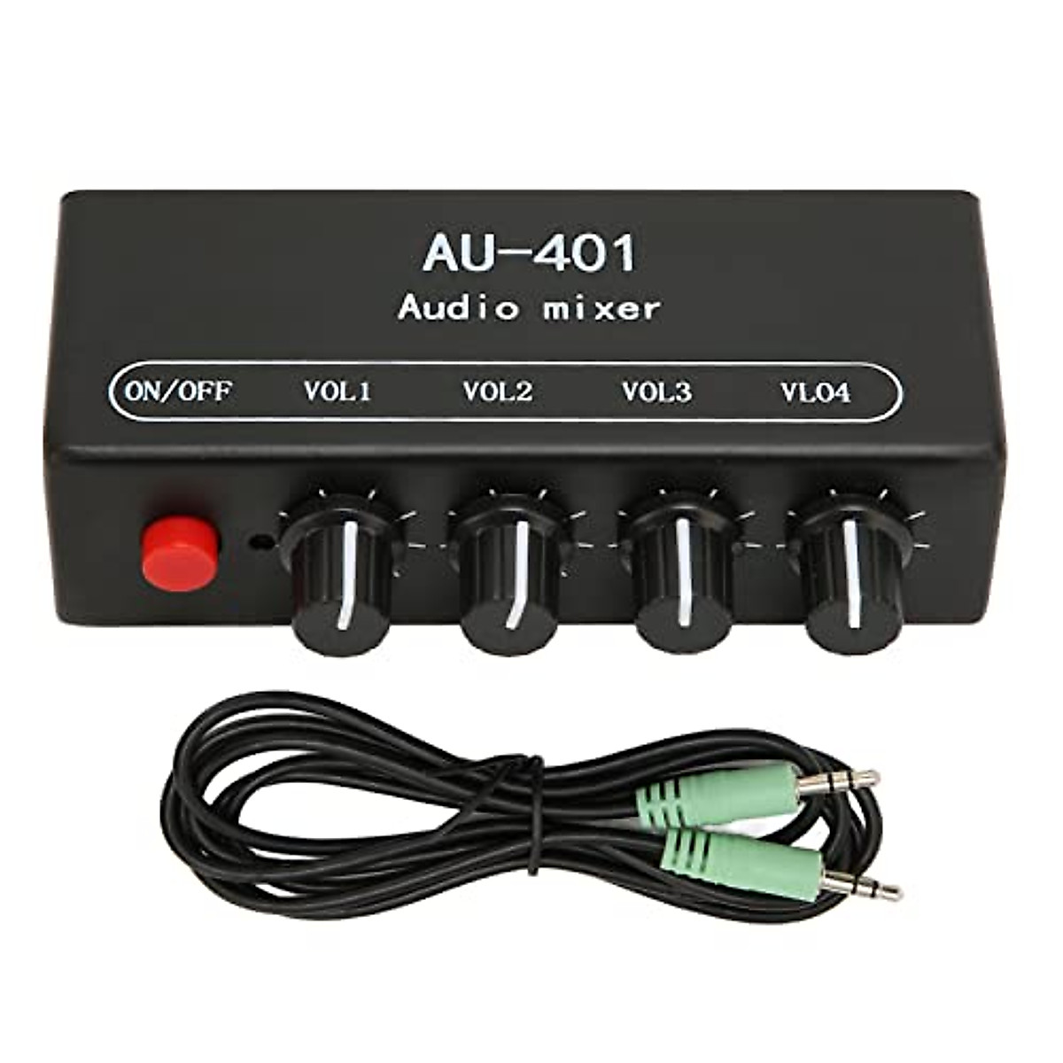Audio Mixer, DC 5V to 12V, 4 Channel Stereo DJ Mixer with 3.5mm Sound Cable, Independent Volume Control, Mini Sound Mixer for Headphone Amplifier PC