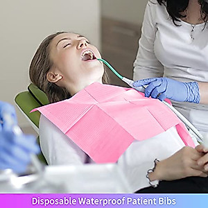 Dental Bib Disposable Pink Polyback Towel Waterproof Patient Bibs 3 Ply Tattoo Paper Napkins for Dental Clinic, Tattoo Piercing, Feeding - Soft and Fluid Resistant - 13&#039;&#039; x 18&quot;