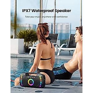 Portable Bluetooth Speaker, 40W(60W peak)Stereo Loud Sound, IPX7 Waterproof Speaker with Beat-Driven Lights,Deep Bass, Bluetooth 5.3 Wireless Pairs, 10000mAh Battery for Outdoor, Party, Camping Gifts
