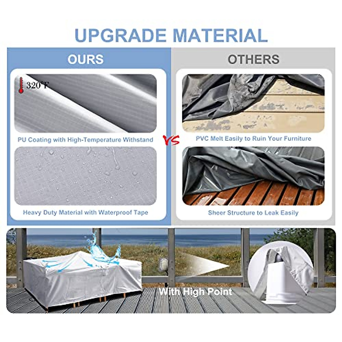 Outdoor Patio Furniture Cover, 420D Heavy Duty Waterproof UV-Resistant Snow Protection Patio Couch Cover for 9-13 Piece Rectangular/Oval Dining Tables, 124" L X 70" W X 27" H