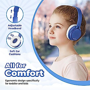 TuneFlux Kids Headphones, Toddler Headphones with Safe Volume Limiter 85dB, Wired School Headphones for Kids with Adjustable and Flexible Design for Boys and Girls-Sapphire Blue
