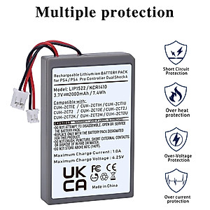 Batmax 2Pc 2000mAh LIP1522 KCR1410 Battery for Sony PS4 Playstation 4 Slim/Pro Dualshock CUH-ZCT1E CUH-ZCT1H CUH-ZCT1U CUH-ZCT2, CUH-ZCT2U Controller