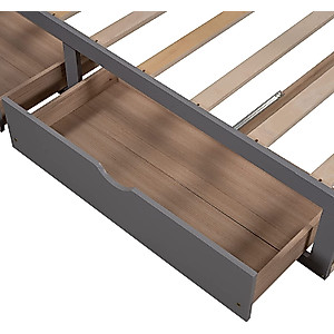 STP-Y Extending Daybed with Trundle Bed and Two Storage Drawers, Twin Size/King Size Solid Wood Daybed Frame, Wooden House Daybed for Teens Girls Boys, No Box Spring Needed, Easy Assembly, Grey