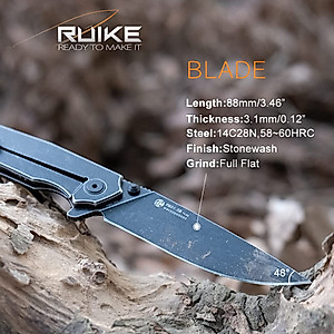 Ruike Pocket Knife for men Tactical Folding Knives Small Frame Lock 14C28N Stainless Cool Steel Camping Knives with Pocket Clip Hiking WorK EDC Knife Outdoor Gear Tool Women Gifts P801-SB