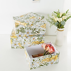 Soul & Lane Garden Glory Decorative Boxes with Lids - Set of 3: Floral Photo Storage, Stackable Small Home Decor Boxes, Nesting Gift Cartons, Boho Print Mache Containers, Cardboard Document Storage