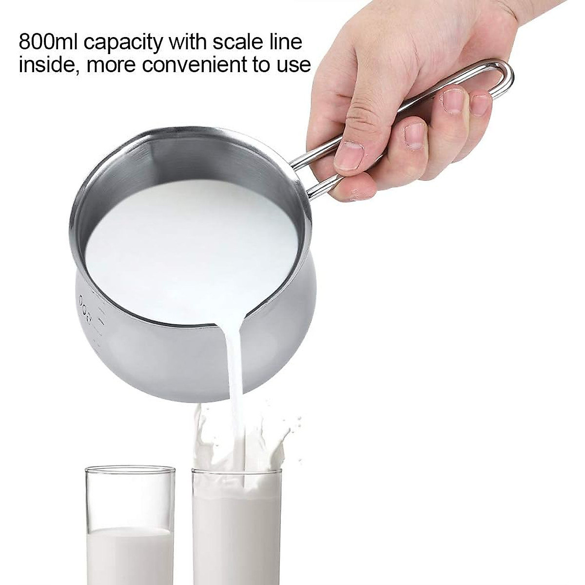 Haofy Stainless Steel Milk Pot, Butter Cheese Chocolate Melting Pot, Coffee Warming Pot with Dual Pour Spout, Small Saucepan, Kitchen Cooking Baking Pot for Melting Chocolate Butter