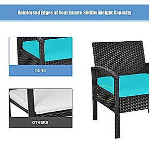 HAPPYGRILL 3-Piece Patio Furniture Set Rattan Wicker Sofa Set with Removable Cushion and Coffee Table with Storage Space, Conversation Bistro Sofa Chairs Set for Garden Poolside Balcony, Turquoise