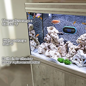 Aquarium Thermometer, Digital Fish Tank Thermometer with Stick-on High Precision Sensor to ±0.18°F, Wireless Thermometer Tank Accessories for Fish Axolotl Turtle Tank and Other Reptiles