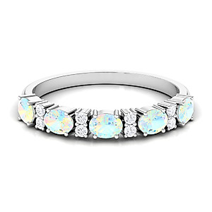 Rosec Jewels Certified Ethiopian Opal and Diamond Half Eternity Ring for Women, 1.50 cttw, Aaa Quality, 14K White Gold, Size:US 6.50