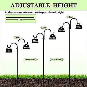 KENNEDICH Double Shepherds Hooks 2 Pack Bird Feeder Holder 63"/47"/32" Adjustable, Heavy Duty Outdoor Hummingbird Feeder Stand Pole Shepherd Hooks for Hanging Plant Baskets,Lanterns,Wedding Decor