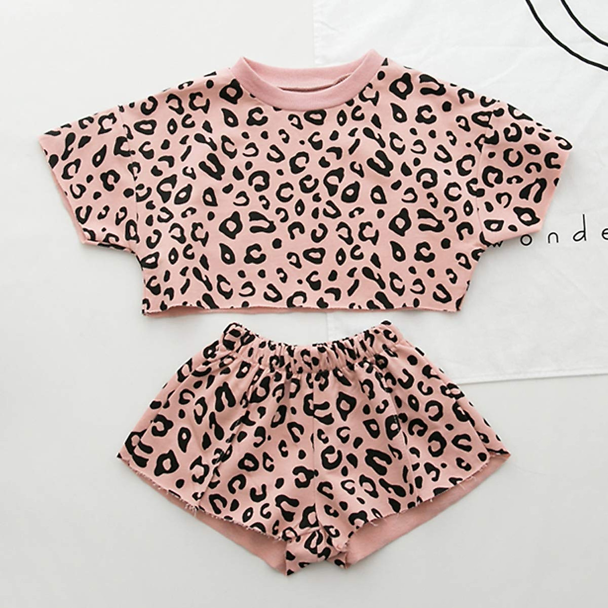 Toddler Baby Girls Leopard Print Summer Clothes Set T-Shirt and Short Pants 2pcs Outfits (1-Pink, 2T)
