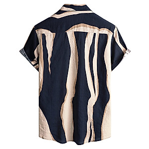 VATPAVE Mens Casual Hawaiian Floral Shirts Short Sleeve Button Down Tropical Shirts Beach Summer Shirts XX-Large Navy Beige