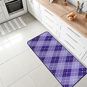 Long Kitchen Rugs Non Slip Washable Bath Mat Kitchen Runner Rug Blue Diamond Geometry Water Absorption Quick Drying Anti Fatigue Comfort Flooring Carpet 39 x 20 inch