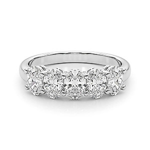 JewelMore 2 Carat Oval Lab Grown 14K Diamond Five Stone Anniversary Band for Women (F-G/VS-SI) White Gold 8