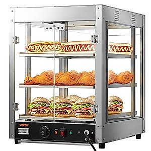 Commercial Food Warmer Countertop Pizza Cabinet with 3 Tiers, Convection Heating, Temperature Control, and Glass Display