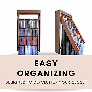 Charmont Tie Rack Wall Mounted Closet Organizer -Tie Racks for Men Closet Bedroom Wall - Wooden Necktie Holder - Holds up to 28 Ties - Valet Gifts for Men
