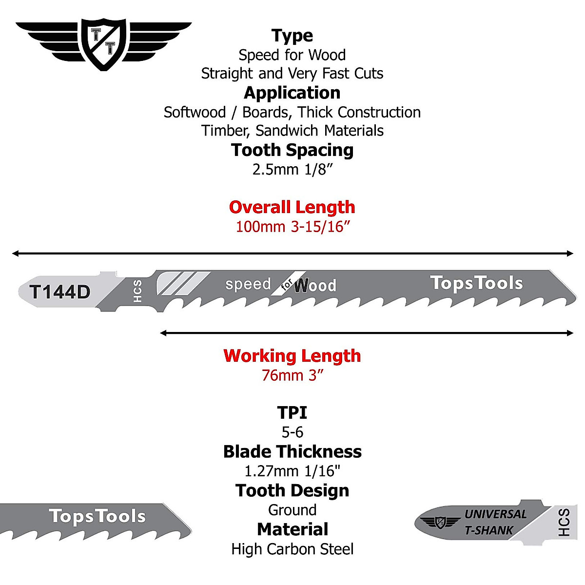 25 x TopsTools T144D Jigsaw Blades for Bosch, Dewalt, Makita, Milwaukee and many more