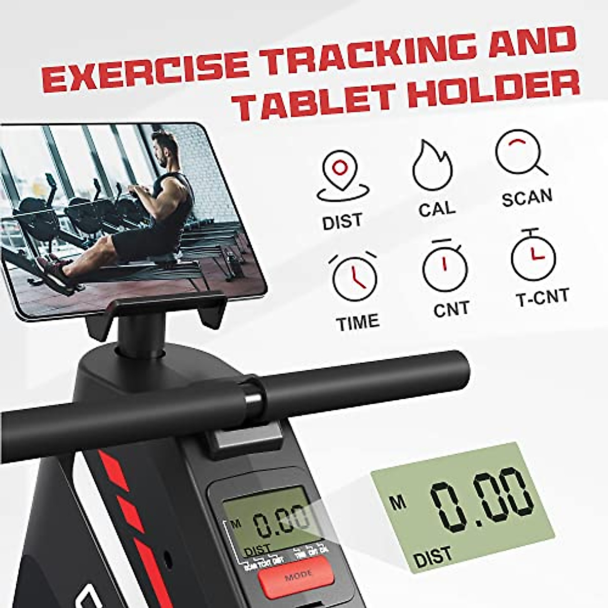 Caromix Rowing Machine Magnetic Row Machine Foldable Rower with 8 Level Adjustable Quiet Magnetic Resistance, Ergonomic Seat & LCD Monitor (Black)