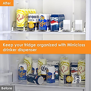 Minicloss Drink Organizer for Fridge,Fridge Organization,Soda Can Organizer,Spring Loaded Beverage Storage (6 Row, White)