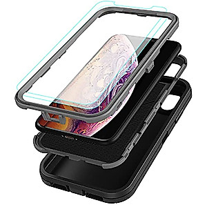 Wedall for iPhone Xs & iPhone X Case, with 2 x Screen Protector [Shockproof] [Drop Proof] [Dust Proof] Heavy Duty 3-Layer Rugged Protective Defender Cover for Apple iPhone Xs/iPhone X (Black & Gray)