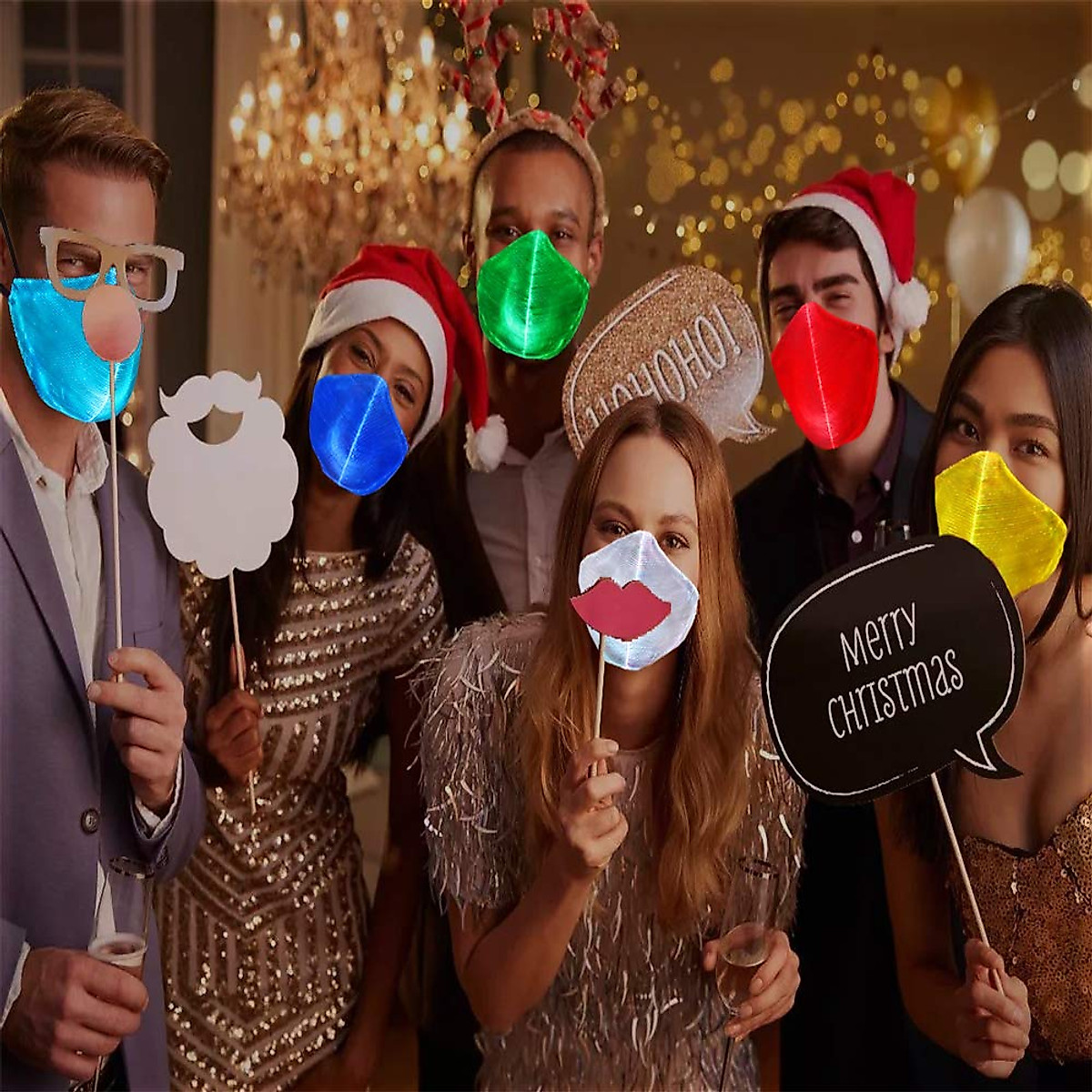 ShineWorld LED Rave Mask Light Up Mask Glowing 7 Colors Luminous,USB Rechargeable for Costumes Party Christmas Halloween for Men Women Childs Face Mask