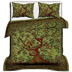 Flyingasedgle Indian Mandala Duvet Cover Twin/Queen Size Bohemian Hippie 100% Cotton Drom Bedding Cover Boho Comforter Quilt Cover with Pillow Covers (Green T.L)