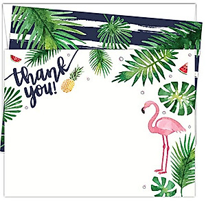 Koko Paper Co Pink Flamingo Thank You Cards | 25 Flat Note Cards and Envelopes | Printed on Heavy Card Stock.