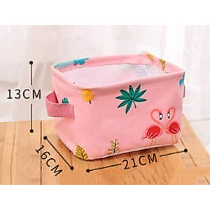 HappyDaily Cotton Linen Desktop Storage Basket, Multifunctional Foldable Household Basket Closet Organizer Toy Container Cosmetic Storage Box (Pink Flamingo)