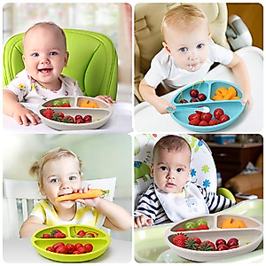 KingKam Kids Divided Plates -100% Safe BPA Free Soft Silicone Baby Toddler Plate, Dishwasher-Microwave Safe & Unbreakable Feeding set