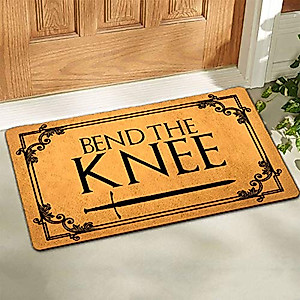 GXFC Welcome Mat with Rubber Back Bend The Knee Humorous Quote Door Rugs Game of Thrones Funny Doormat for Entrance Way Monogram Mats for Front Door Mat No Slip Kitchen Rugs and Mats 30"(L) x 18"(W)