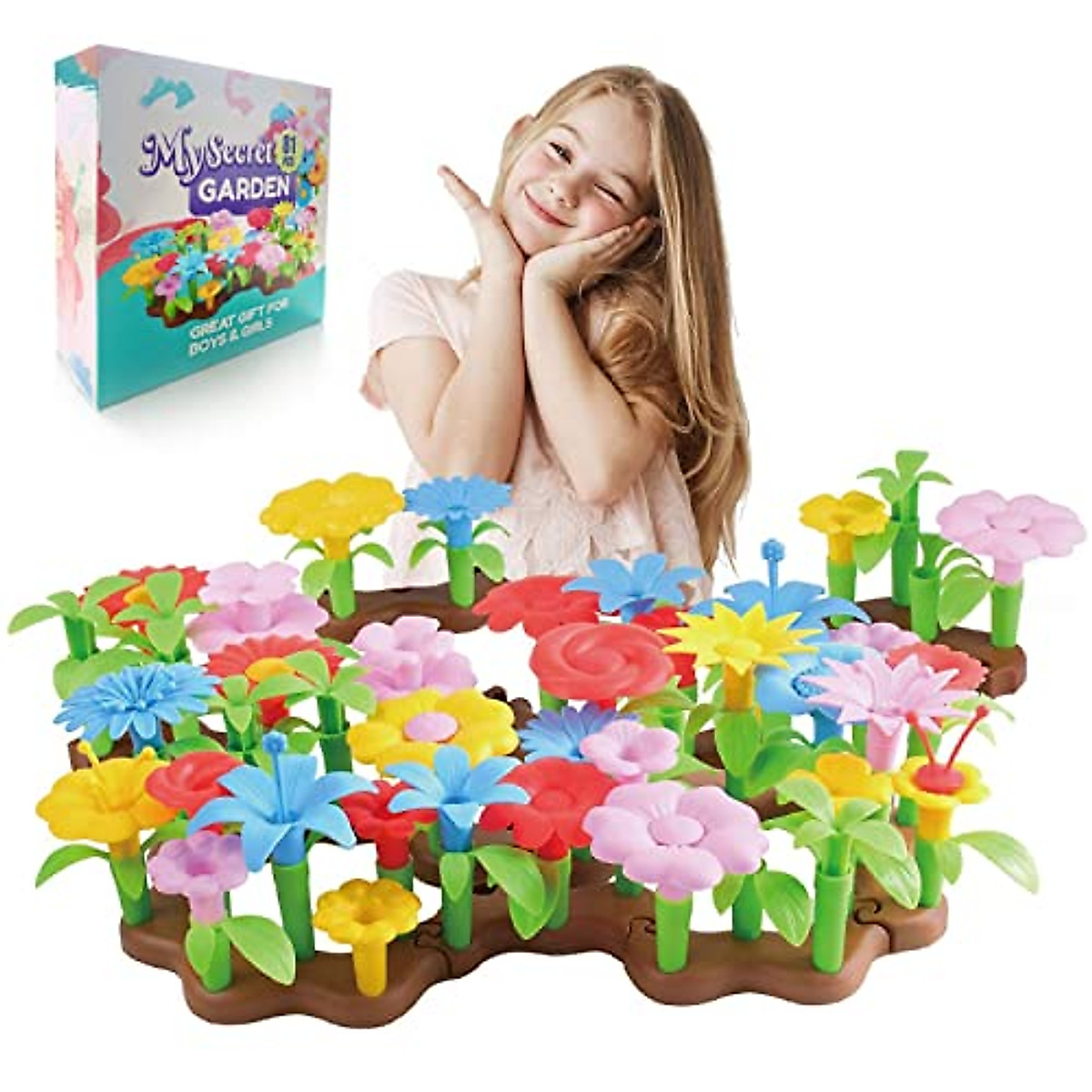 BFUNTOYS 81Pcs Flower Garden Building Toys for Girls 3 4 Year Old, Indoor Stacking Game Pretend Playset for Toddler, Educational Preschool Activities STEM Toy Gardening Gifts for Kids and Children