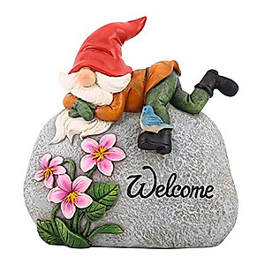 TZSSP Outdoor Garden Gnome Statue Statuary Welcome Stone for Patio,Lawn,Garden Decoration,Red