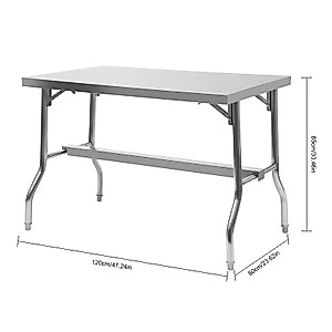 YIYIONCE Commercial Worktable & Workstation 48 x 24 In Stainless Steel Table Folding Food Workbench with 1102 LBS Load Heavy-duty Food Preparation Tables Kitchen Table for Restaurants Cafes | US STOCK