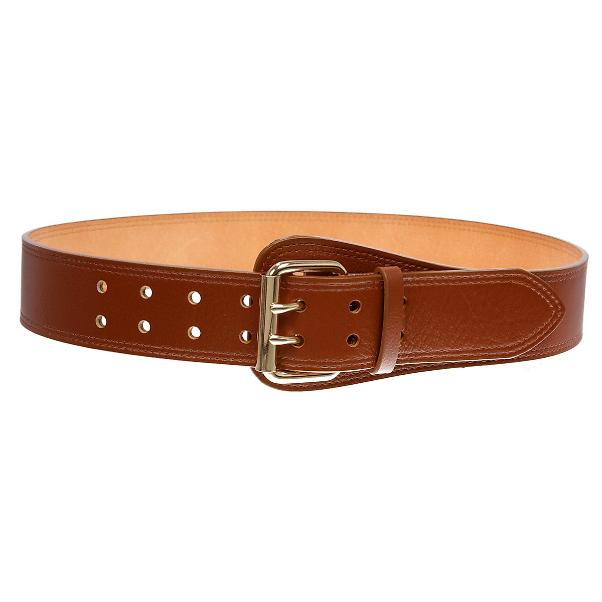 beltiscool Women's Litchi Veined Double Stitch Double Hole Tapered Leather Belt, Tan | small-30