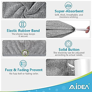 AIDEA Microfiber Hair Towel Wrap, 5 Pack Hair Turbans, Super Absorbent Quick Dry Hair Towel Wrap for All Hair Types Anti Frizz, 26"×10"
