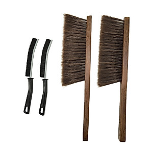 LUNARCHEER Wooden Dusting Brush and Crevice Cleaning Brush Set, Hand Broom Brush, Soft bristles,for Bed, Clothes, Sofa, Fireplace, Outdoor, Car Seat Use (Brown)