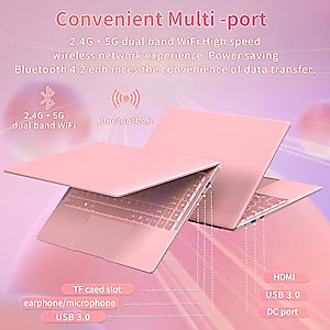 【Win 11 Pro/Office 2019】14" Laptop Narrow-Bezel FHD IPS 1920 x 1080 Display, 6G RAM,256GB SSD, Celeron J4105 CPU, Ultra-Thin and Portable, HDMI, 180 °Opening and Closing (6G+256GB SSD, Rose Gold)