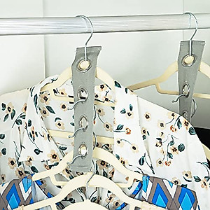 KLEVERISE 12 PCS Space Saving Closet Hanger Connector Extender Organizers - Odorless Wonder Space Saver Hanger Extension Connections - Clothes Hanger Magic Cascading Band Gray