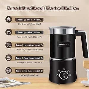 Huogary Detachable Milk Frother 5-in-1 Electric Milk Frother and Steamer Stainless Steel Milk Foamer Frother Cold Foam Hot Chocolate Maker with Dishwasher Safe