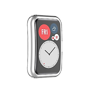 TenCloud Cases Compatible with Huawei Watch Fit Smartwatch Men Women Watch Case Soft TPU Shockproof Bumper Cover Screen Protector Case for Watch Fit Accessories (Black+Clear)