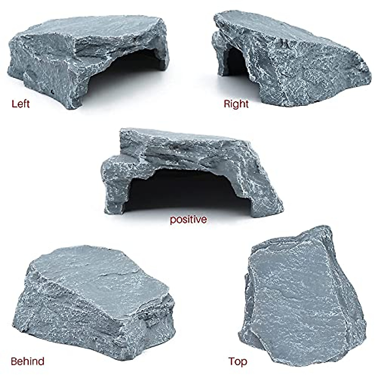Junniu Reptile Cave Resin Rock Basking Platform Hiding Habitat Fish Tank Decor Hideout Shelter Aquarium Ornament for Bearded Dragon Turtle Insect Frog Zoo