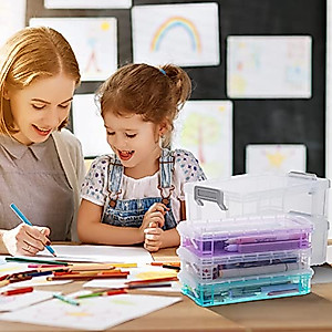 LABUK 5 Pack Plastic Pencil Boxes, Mixed Size Storage Boxes with Lids Stackable Clear Organizer Containers for Stationery Toys Crafts Storage, School Office Supplies