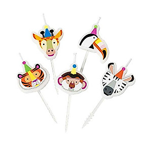 Talking Tables Party Safari Jungle Zoo Animal Birthday Cake Candles, Pack of 5, Wax Height 3cm, 1", Mixed Colors