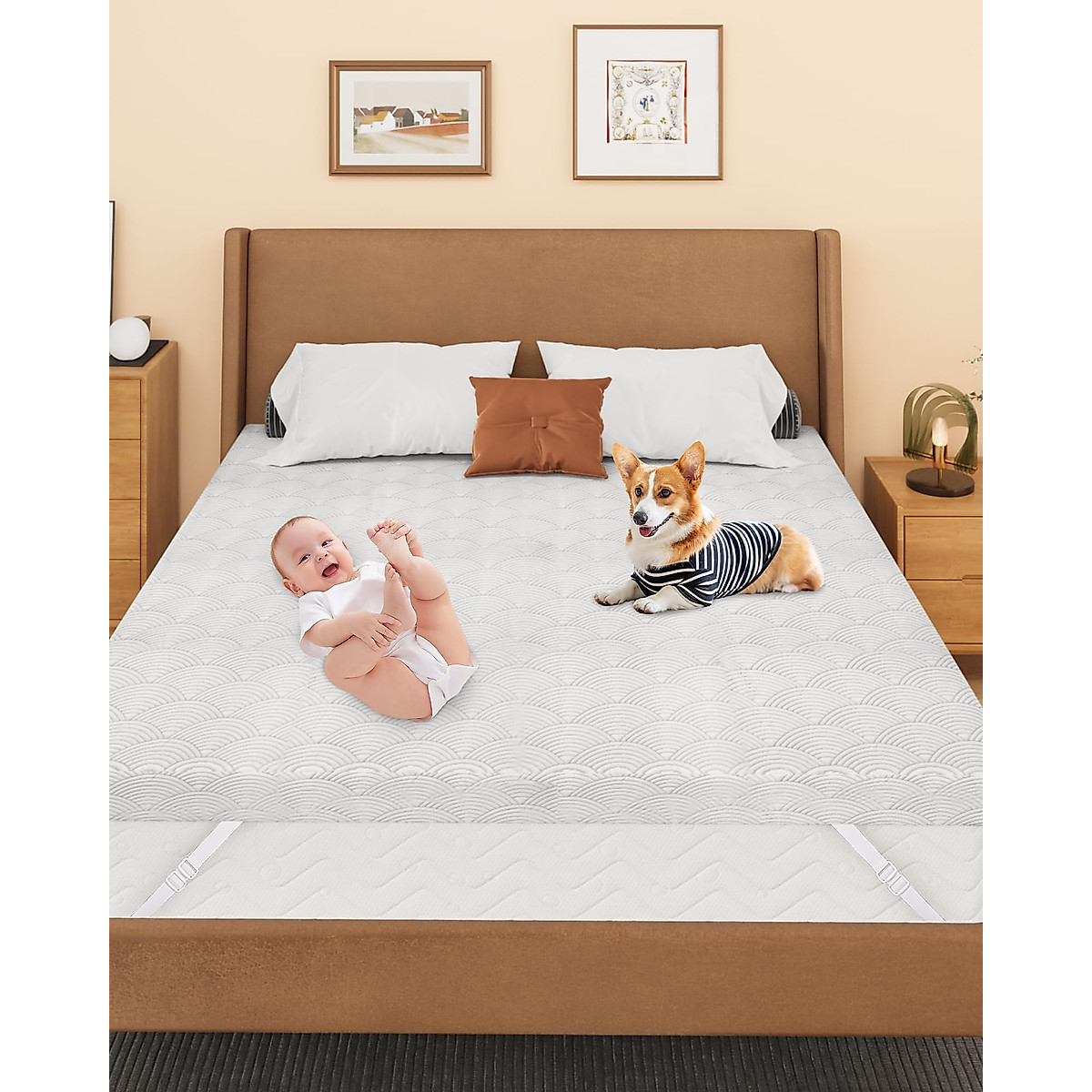 Zenzy 3" Full Waterproof Mattress Topper Cover, [100% Waterproof] [Ultra-Soft] Cover for Mattress Topper, Washable & with Adjustable Straps, Oeko-TEX Certified [Only Cover]- Dark Gray